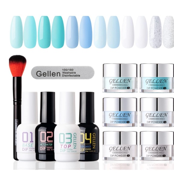 GELLEN | Makeup | Gellen Dip Powder Nail Kit Starter 6 Colors Mint Blue ...